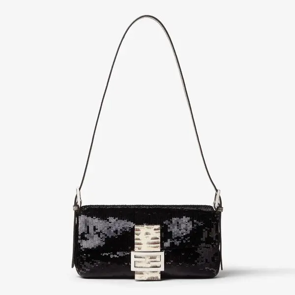 Fendi Baguette® 26424 Black Organza And Sequin Bag